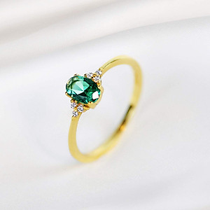 Michooyel 18K Gold Plated Dainty Emerald Rings Oval Cut Diamond Sterling Silver Statement Rings Cute Rings for Women