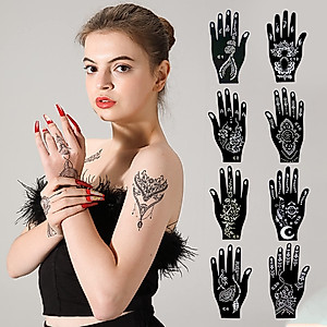 24 Sheets Henna Tattoo Stencil Kit 270+pcs, Henna Stencils Reusable Temporary Indian Glitter Airbrush Tattoo Stencils for Face Body Paint DIY