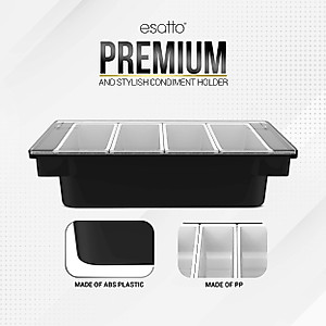 Esatto Bar Products Condiment Holder for Serving Container Chilled Garnish Tray with Lid for Bar Caddy, 4-1 Pint Inserts, With Added 12 Liquor Bottle Pourers, and 12 Pourer Covers - Black