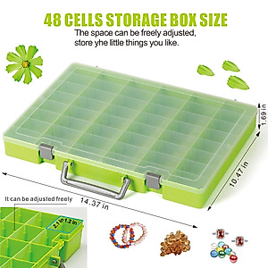 LZLMQSSA Large 48 Grids Transparent Plastic Organizer Box, Adjustable Compartment Craft Storage Container, Small Parts Organizer, Bead Organizers and Storage (Light green)