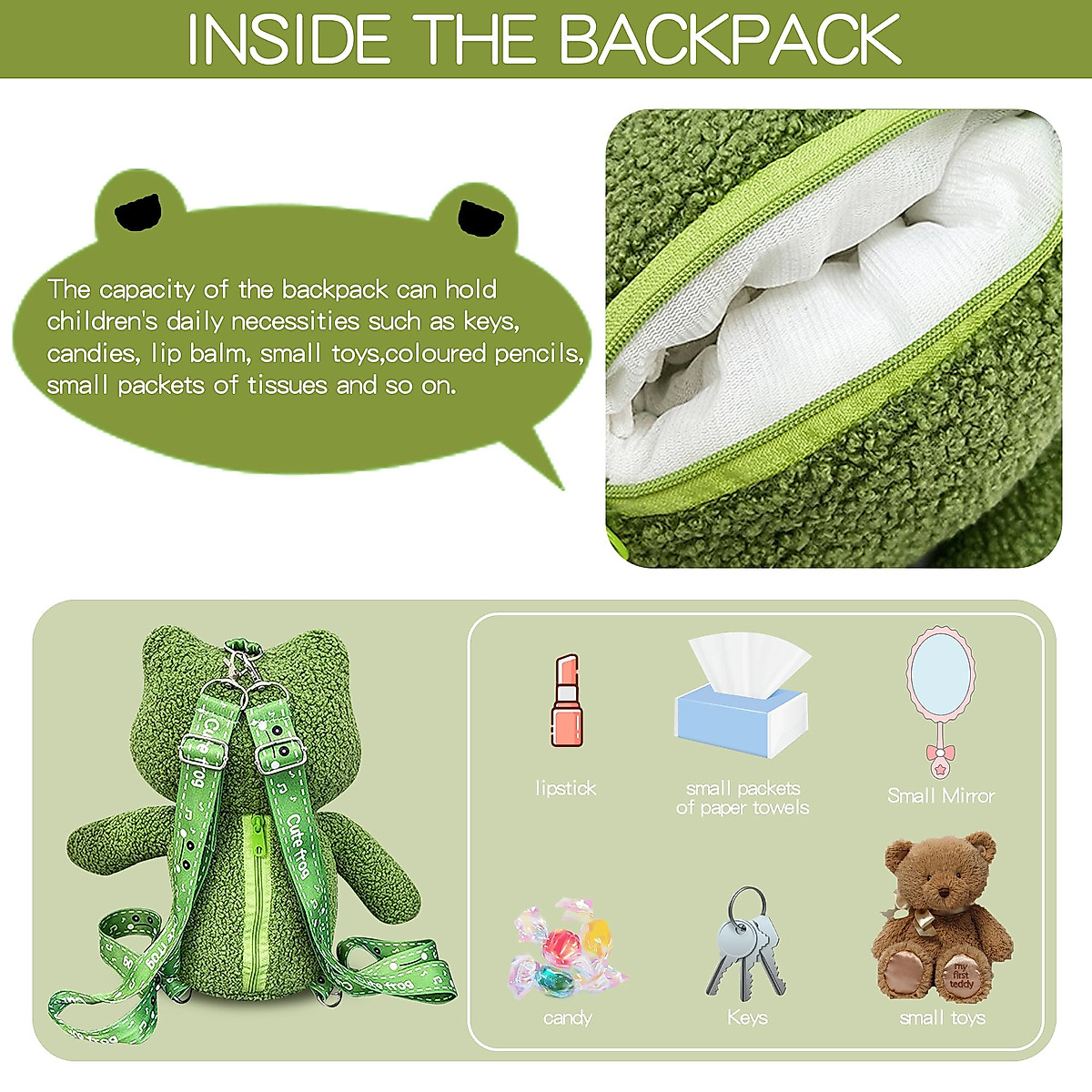 Cevly Cute Frog Plush Toy Crossbody Bag Shoulder Bags Frog Soft Stuffed Plush Toy Backpack Animal Stuffed Toys Frogs Plush Doll Cartoon Satchel Handbags Birthday Gifts (Green)