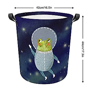 Cheerful Frog Astronaut Oxford Cloth Laundry Basket with Handles Storage Basket for Toy Organizer Kids Room Nursery Hamper Bathroom