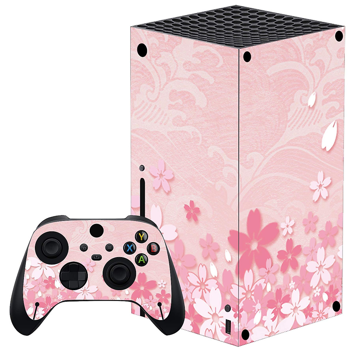 PlayVital Cherry Blossoms Petals Custom Vinyl Skins for Xbox Series X, Wrap Decal Cover Stickers for Xbox Series X Console Controller