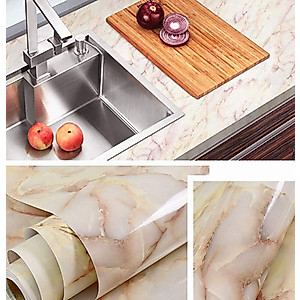 UPREDO Pink Jade Marble Paper Granite Look Effect Countertops Adhesive Paper Gloss Vinyl Film Wallpaper Self Adhesive Removable 15.8inch by 79inch