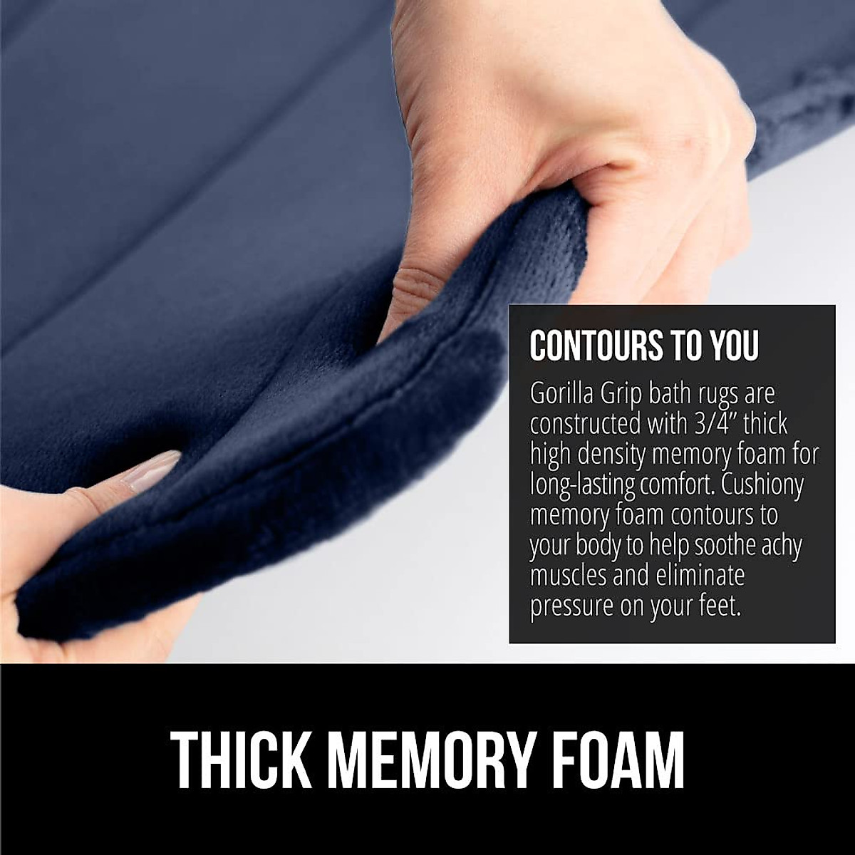 Gorilla Grip Striped Memory Foam Bathroom Rug, Soft Absorbent Velvet Bath Mat, Dots on Underside, Machine Washable Bathmat, Thick Shower Floor Carpet Rugs Room Décor Accessories, 24x17 Mat, Navy Blue