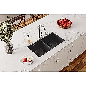 Elkay Quartz Classic ELGU3322BK0 Equal Double Bowl Undermount Sink, Black