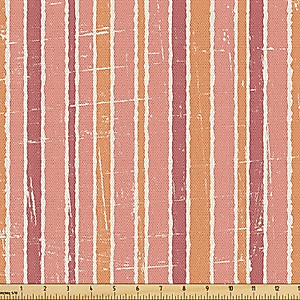 Ambesonne Grunge Fabric by The Yard, Abstract Vertical Stripes in Murky Pastel Tones Geometric Lines Retro, Decorative Fabric for Upholstery and Home Accents, 2 Yards, Salmon Pale Orange Pink