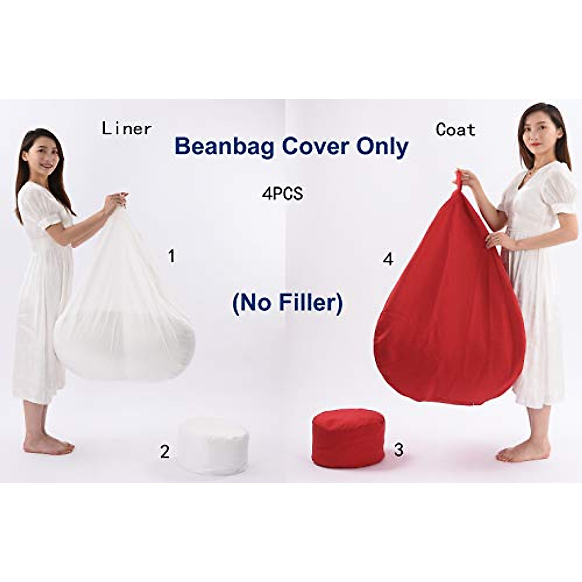 AMTOOCH Double Layer Bean Bag Chair Cover Beanless Bag Recliner Washable Memory Foam Bag Plush Animal Stuffed Storage Footstool Seat Lounge Chair Lined(Beanbag Cover Only)