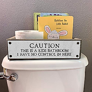 ANVEVO Caution This is A Kids Bathroom, I Have No Control in Here – Bathroom Box – Cute & Funny Rustic Farmhouse Bathroom Decor - Toilet Paper Holder - Wood Boxes with Sayings – Diaper Caddy
