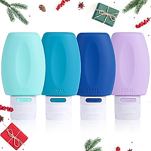 JaneJu Travel Bottles for Toiletries, TSA Approved 3oz 4 Pack Travel Size Containers, Refillable Leak Proof BPA Free Silicone Squeezable Travel Accessories for Shampoo Conditioner Lotion