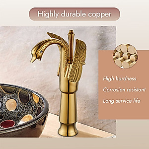 Cinwiny Swan Faucet Bathroom Sink Faucet Polished Gold Swan Shaped Single Handle One Hole Tall Lavatory Basin Tap Mixer Deck Mount Bird Faucet