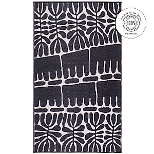 Fab Habitat Outdoor Rug - Waterproof, Fade Resistant, Crease-Free - Premium Recycled Plastic - Tribal, Black & White - Porch, Deck, Balcony, Mudroom, Laundry Room, Patio - Serowe - Black - 3 x 5 ft