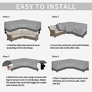 Easy-Going Outdoor V-Shaped Sectional Sofa Cover 100"X100" UV Resistant Patio Sectional Couch Cover Waterproof Lawn Patio Furniture Cover, Gray/Dark Gray
