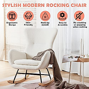 PrimeZone Comfy Rocking Chair for Nursery - Glider Chair with High Backrest, Armrests & Upholstered Pad, Bedroom Nursery Rocker Chair for Baby & Kids, Ivory White