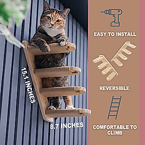 MAXIMA Reversible Cat Wall Shelf - Cat Wall Furniture, Natural Jute and Wood Cat Steps, Cat Climbing Ladder