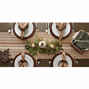 DII Farmhouse Braided Stripe Table Runner Collection, 15x108 (15x113, Fringe Included), Stone