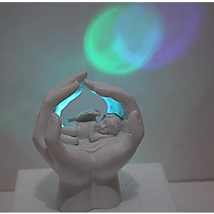 JUNIQUTE Sleeping Resting Angel in God's Hand with Colorful Light Fairy Garden Deco Cupid Statue Home Deco Cherub Statue Baby Sculpture Figurine Memorial