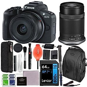 Canon EOS R50 Mirrorless Camera with 18-45MM and 55-210MM Lens Kit (Black) with Advanced Accessory and Travel Bundle | 5811C022 | canon eos r50