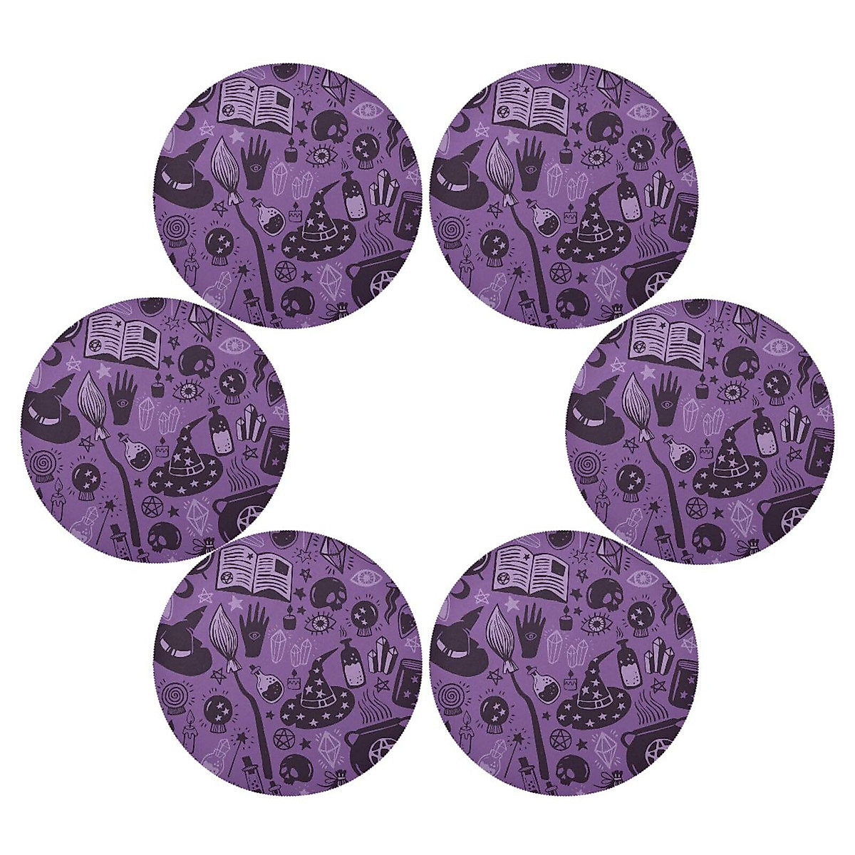 Nesatuwa Halloween Witch Round Placemats Set of 1 Table Mats for Kitchen Washable Non-Slip Place Mats Heat Resistant Place Mats for Kitchen Dining Table Decoration