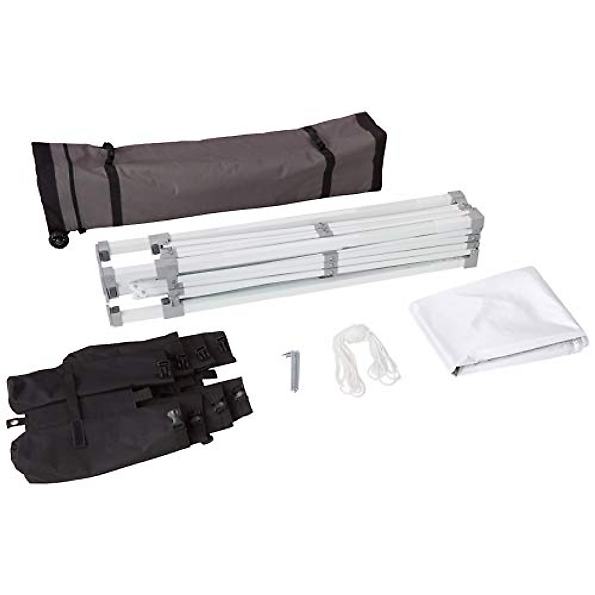 Amazon Basics Outdoor Pop Up Canopy with Wheeled Carry Bag, 10x10 ft, 8 Pegs and 4 Ropes, 4 Weighted Bags, White