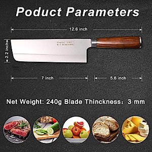 MannyGa Nakiri Knife 7 Inch Japanese Chef's Knife with Ergonomic Handle,Meat Cleaver and Asian Chef Knife for Kitchen and Restaurant.