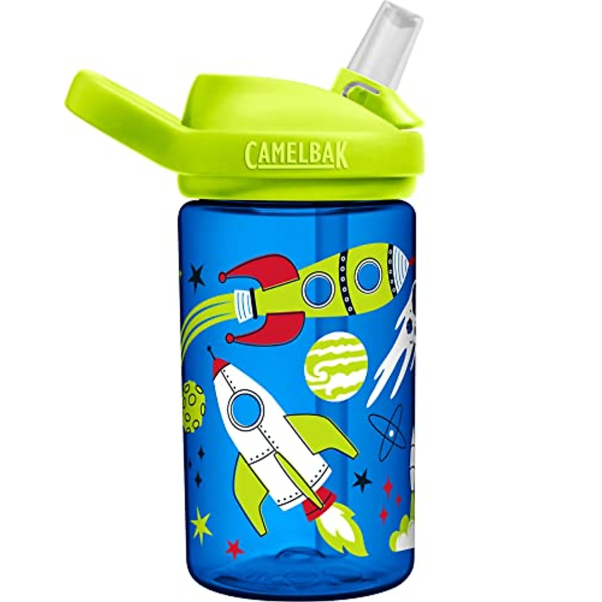 CamelBak Eddy+ 14 oz Kids Water Bottle with Tritan Renew – Straw Top, Leak-Proof When Closed, Retro Rockets