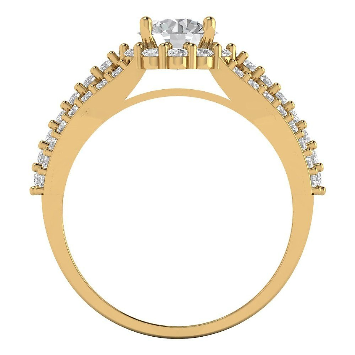 1.76 Ct Round Cut Clear Simulated Diamond 14K Yellow Gold Halo Solitaire with Accents Engagement Anniversary Ring Size 4