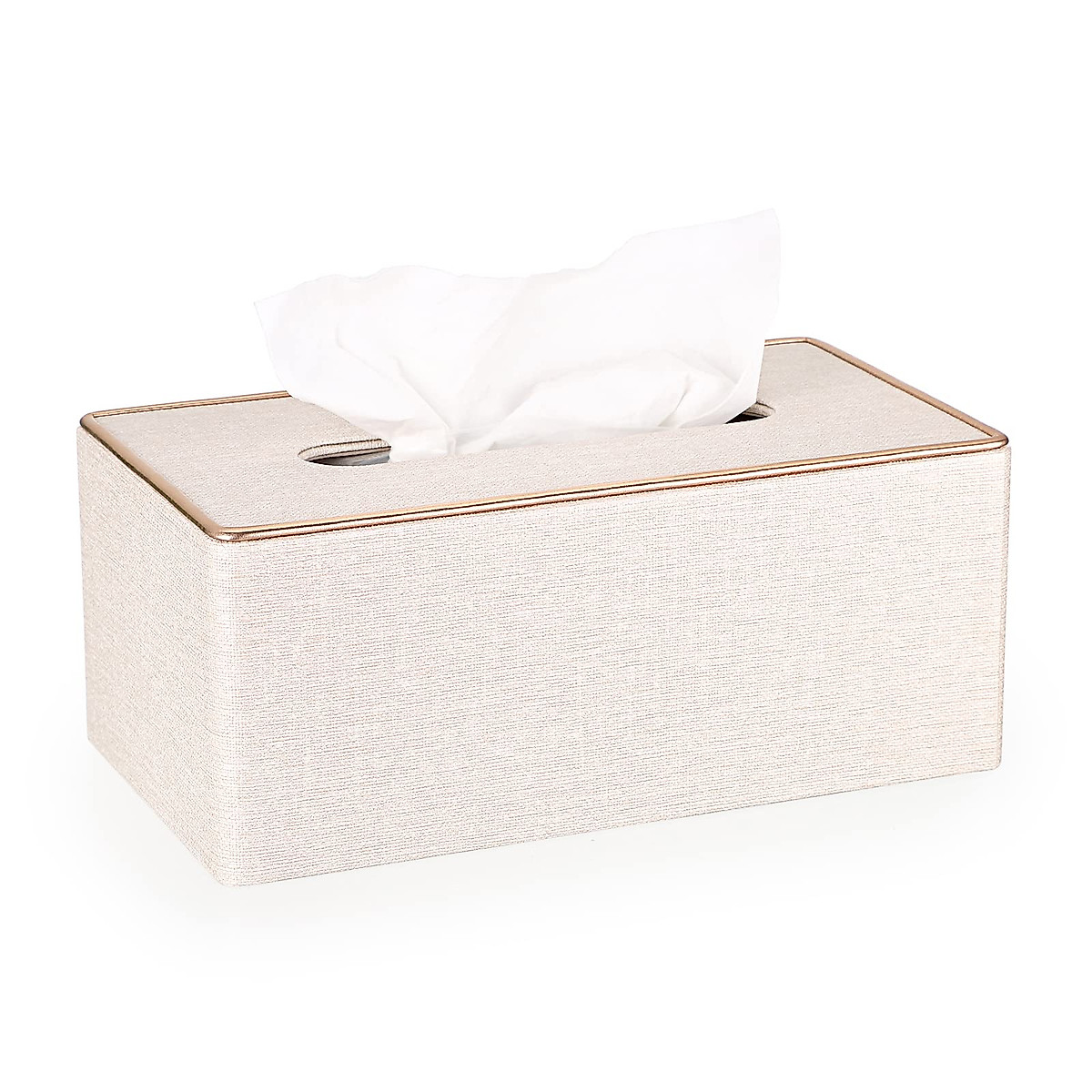 Sumnacon Rectangular Linen Tissue Box Cover - Stylish Tissue Box Holder with Magnetic Bottom, Decorative Tissue Box for Bathroom Toilet Vanity Night Stand Table Countertop Office, Beige Linen Texture