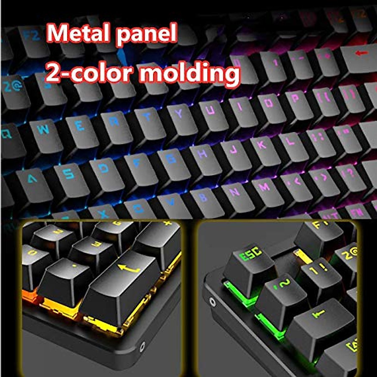 Mechanical Gaming Keyboard Compact 98 Key， Red Switches ， Custom Made chip Computer Keyboard -USB Connection Multi-Color Rainbow programmable RGB with Red Switches,for Windows PC Gamers