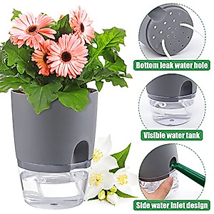 6 pcs Self Watering Plant Pots, 4.1/3.2 in Plastic Planter with Drainage Holes, Flower Pots for Indoor Plants, African Violet, Succulents, Herbs, Grey