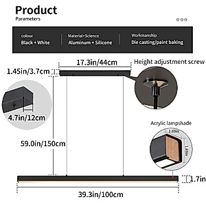 Mikeru Dimmable 3000k-6000k Linear Pendant, 39 Inch Modern LED Pendant Light with Remote Control, Adjustable Cable Suitable for Office Dining Room Kitchen Island, Billiard Room (39inch)