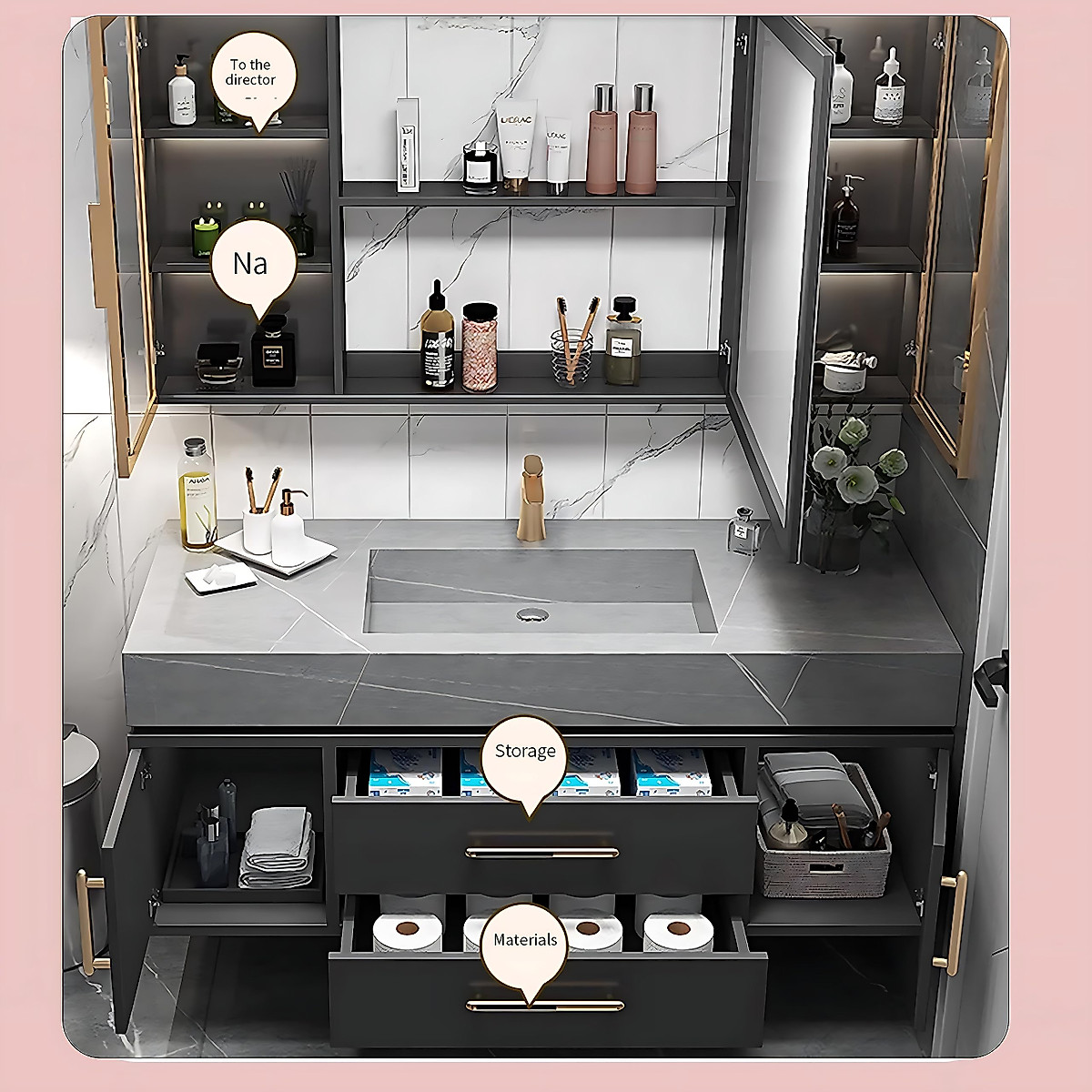 ZGNBSD Floating Bathroom Vanity - Freestanding Bathroom Vanity with Sink and Smart Demister Mirror | Solid Wood Modern Bathroom Vanity (32")