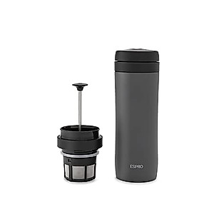ESPRO P1 French Press - Double Walled Stainless Steel Vacuum Insulated Coffee and Tea Maker Cleaning Powder, 12 Ounce, Gun Metal Gray