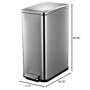 WELYFE 13 Gallon Tall Kitchen Garbage Can, Hands-Free Stainless Steel Trash Can, Slim Rectangular Fingerprint-Resistant Soft Close Kitchen Trash Can with Lid, Silver