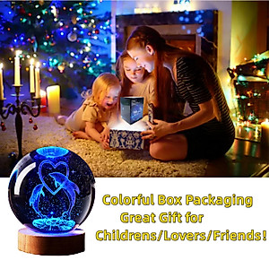 3D Dolphin Crystal Ball Lamp,3.15 inch Crystal Ball Night Light with Wooden Base,16 Colors Changing Light,Dimmable Remote Control,Desk lamp (H)