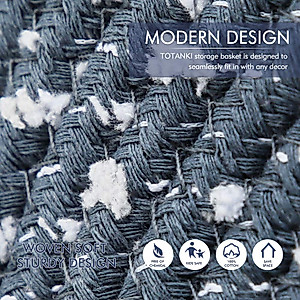 TOTANKI Large Cotton Rope Laundry Storage Basket - 15.7 Inches(D) x 19.7 Inches(H) - Collapsible Woven Basket with Leather Handles for Storing Clothing, Diapers, Toys (Blue)