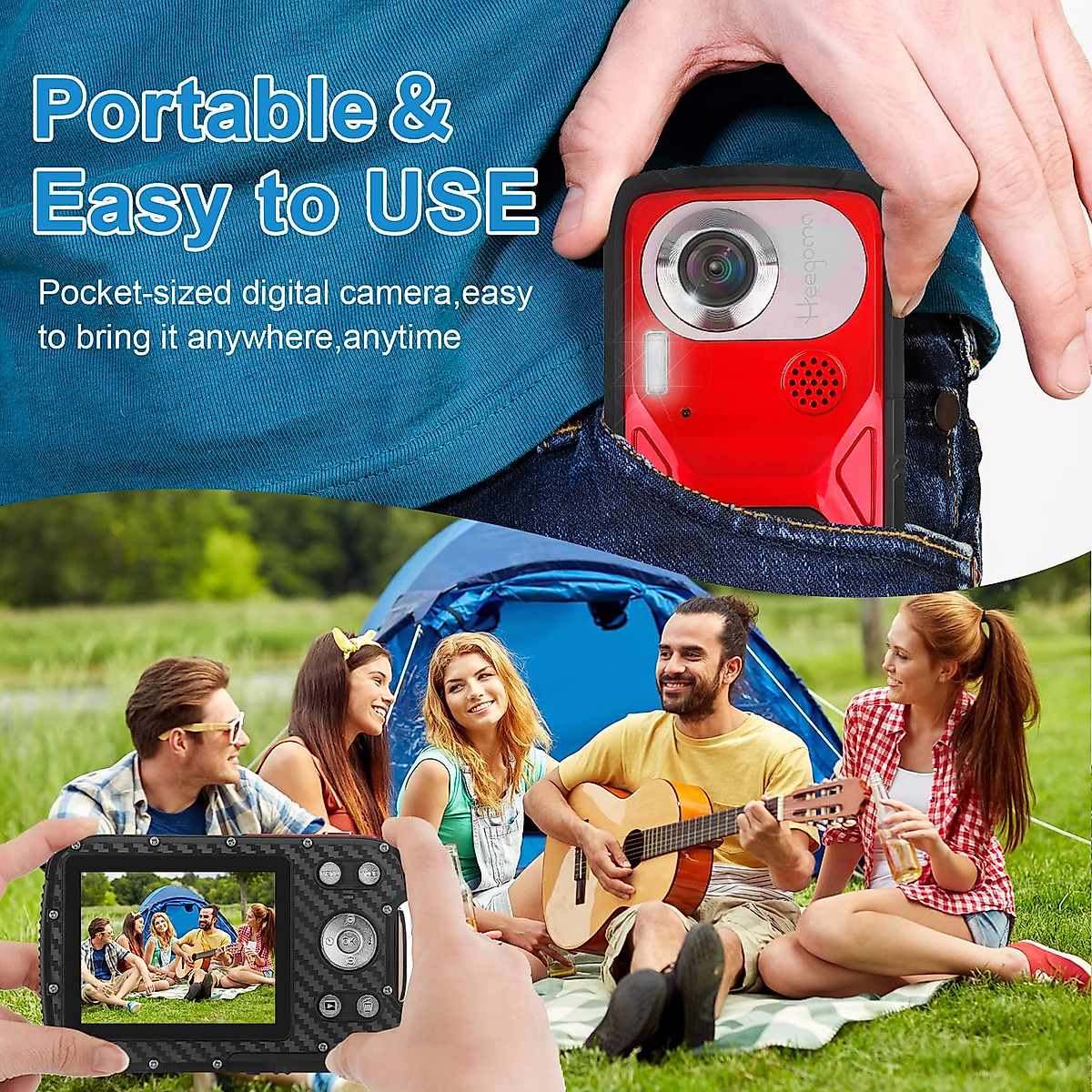 Waterproof 1080P 36MP Compact Camera for Kids with 32GB Card, Point and Shoot Portable Camera for Teens, Students, Boys, Girls, Seniors