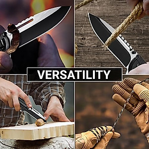 Spring Assisted Pocket Knife - Survival Military Foldable Knife - Best Outdoor Camping Hunting Bushcraft EDC Folding Knife - Tactical Paracord Stainless Steel Pocket Knives w/Clip for Men 25443