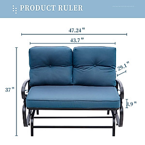 SUNCROWN Outdoor Swing Glider Chair, Patio 2 Seats Loveseat Rocking Chair with Cushions, Steel Frame Furniture - Peacock Blue