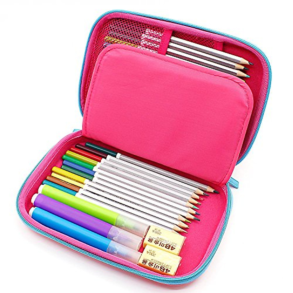 Pencil Case for Girls, 3D Cute EVA Unicorn Pen Pouch Stationery Box Anti-Shock Large Capacity Multi-Compartment for School with 4 unicorn pens