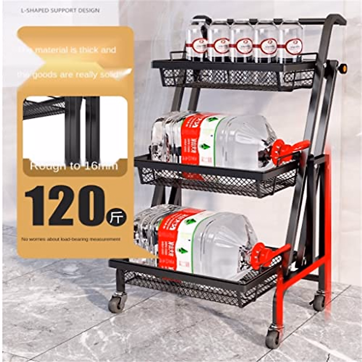 QUANJJ Trolley Stall Parallel Folding Portable Shelf Floor Kitchen Multifunction Storage Rack Kitchen Organizer Metal Stand