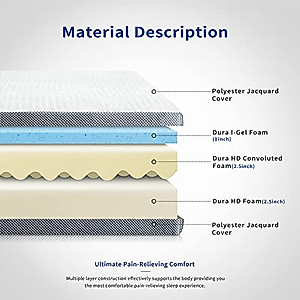 Olee Sleep 6 Inch Ventilated Gel Infused Memory Foam Mattress, CertiPUR-US® Certified, Gray, Full