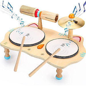 oathx Kids Drum Set All in One Montessori Musical Instruments Set Toddler Toys Natural Wooden Music Kit Baby Sensory Toys Months Birthday Gifts for Girls Boys