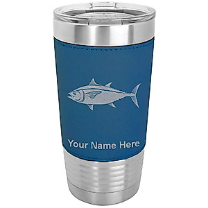 LaserGram 20oz Vacuum Insulated Tumbler Mug, Tuna Fish, Personalized Engraving Included (Faux Leather, Blue)