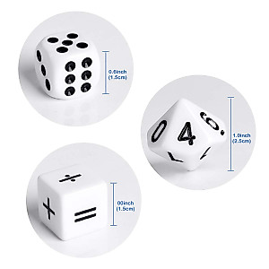 Lohoee Teaching Dice 16mm Math Dice Games for Kids 8-12 for Math Teaching Classroom Supplies Acrylic Material (10Pcs Math Operation Dice + 10Pcs Number Dice + 10Pcs Dot Dice)