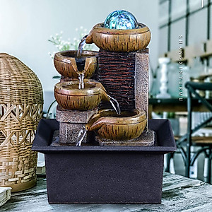 EKDJKK Meditation Tabletop Fountain, Tabletop Waterfall Garden Relaxation Fountain Indoor with LED Light, Mini Tabletop Pool Leisure Fountai Home Decor Gift for Indoor Office Bedroom Relaxation