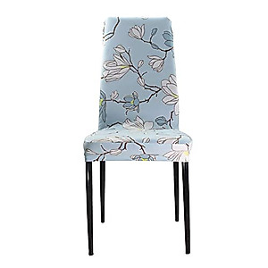 Hooshing Stretch Chair Covers Washable Durable White Mangnolia for Dining Room Set of 2