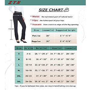 ZTN Women's Yoga Dress Pants Pull On Straight Leg Slacks with Belt Loops Dressy Casual M Dark Grey