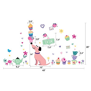 Dog Wall Decals for Girls - Cupcake Cute Pink Decor Stickers for Kids - Wall Decor Stickers for Kids - Baby Decals Dog [>45 Art Baby Bedroom clings]