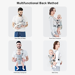 IULONEE Baby Carrier, Embrace Cozy 4-in-1 Infant Carrier Ergonomic Adjustable Holder Portable Convertible Front and Back Backpack Carry for Infants Toddlers Babies Girl and Boy 7-45 Pounds (Gray)